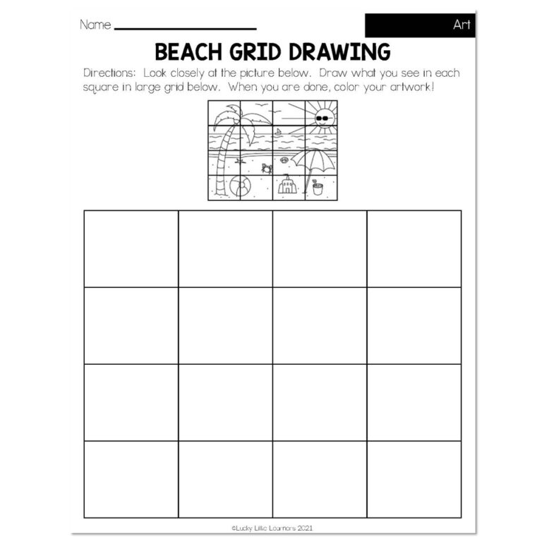 Summer - Early Finishers 2nd Grade - Art - Beach Grid Drawing - Lucky ...