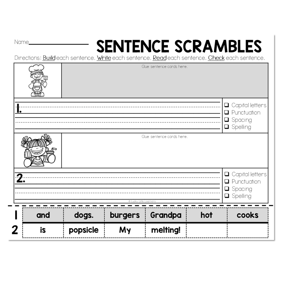 Summer Sentence Scrambles - Level 1 - Page 1 - Lucky Little Learners