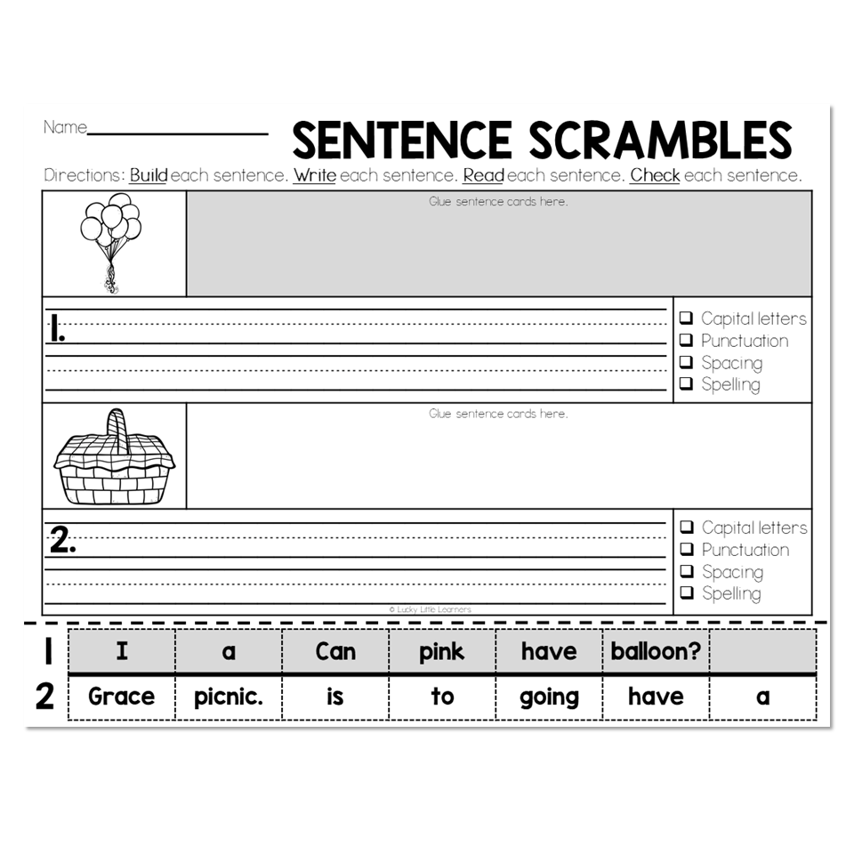 Summer Sentence Scrambles - Level 1 - Page 6 - Lucky Little Learners