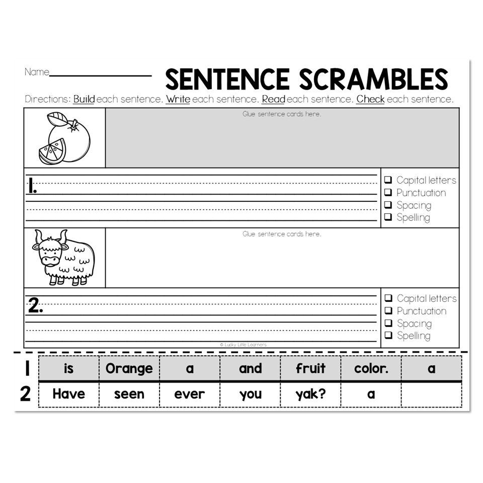 Summer Sentence Scrambles - Level 1 - Page 9 - Lucky Little Learners