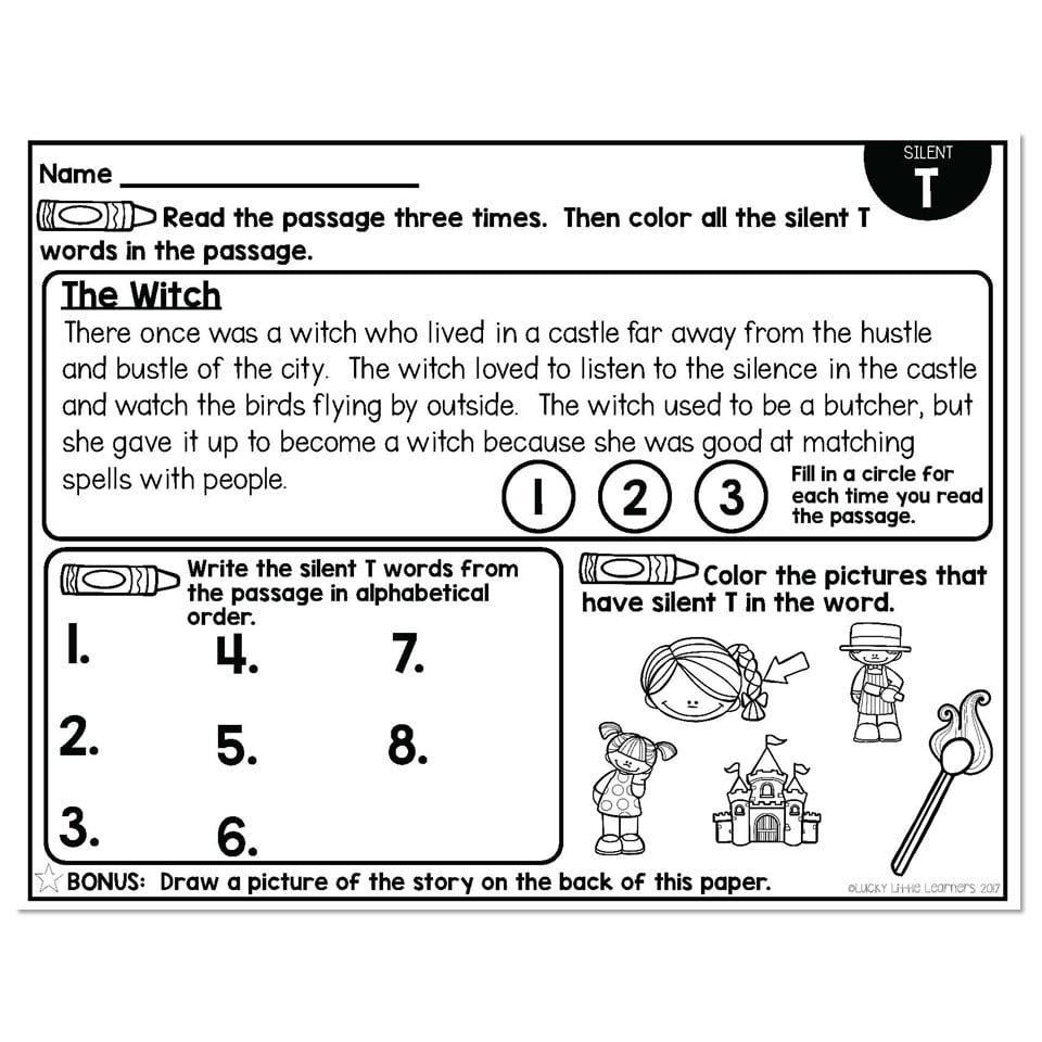 T - Silent Letters Phonics Mats 2nd Grade - Lucky Little Learners