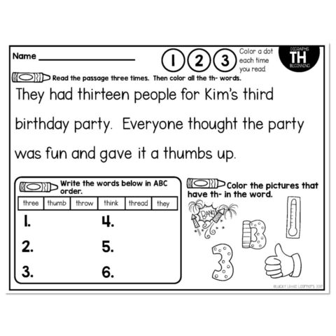 TH Beginning - Digraphs Phonics Mats 1st Grade - Lucky Little Learners