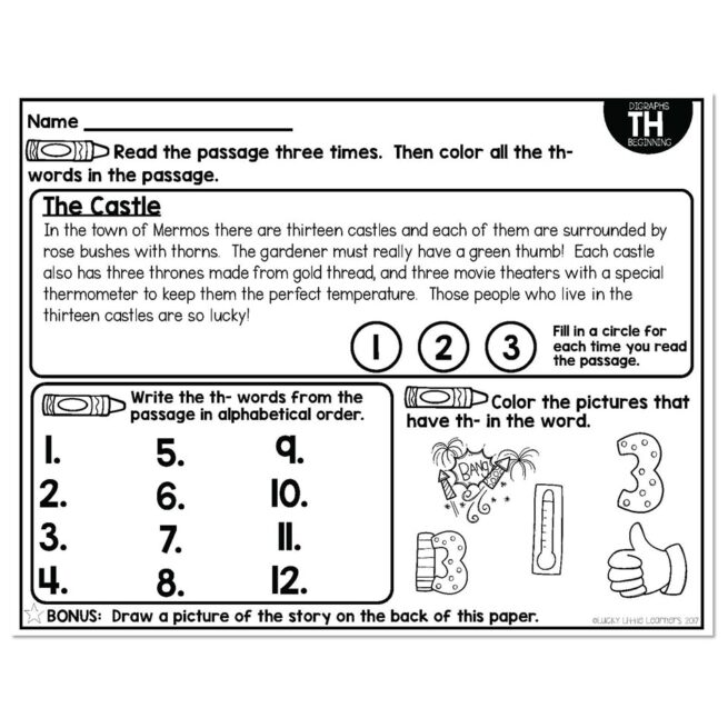 TH Beginning - Digraphs Phonics Mats 2nd Grade - Lucky Little Learners