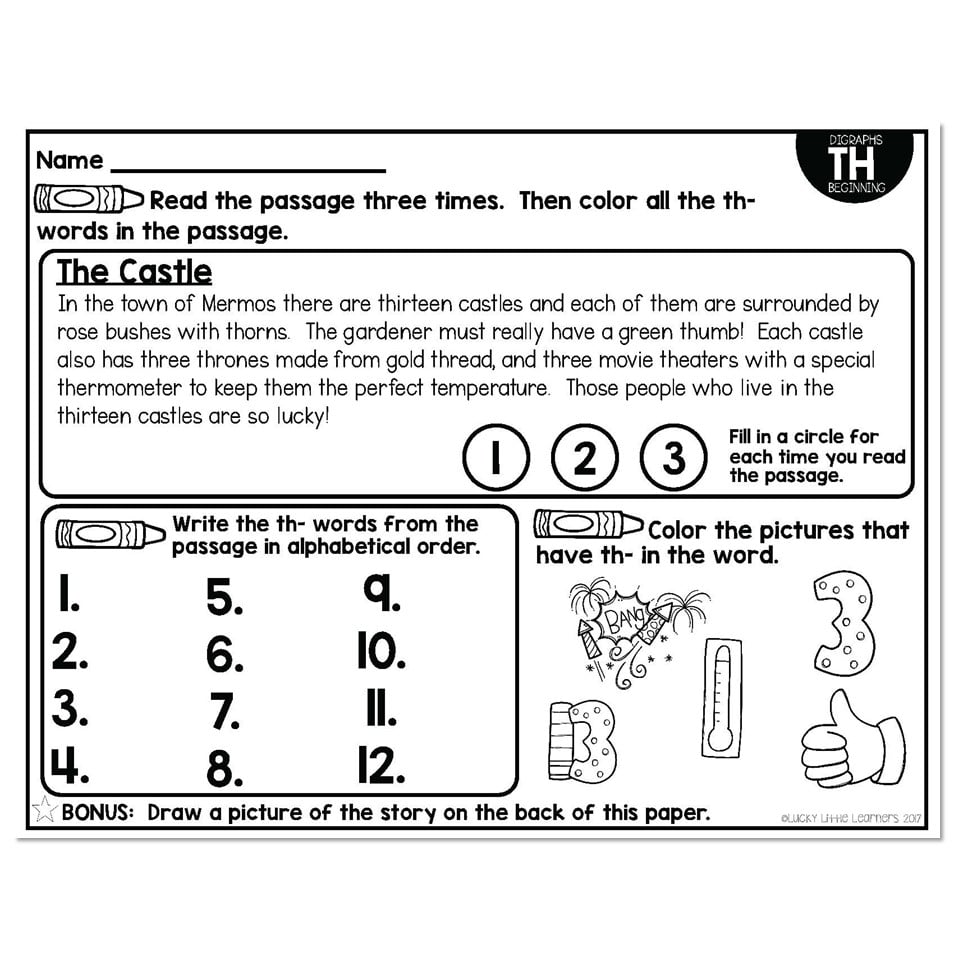 TH Beginning - Digraphs Phonics Mats 2nd Grade - Lucky Little Learners