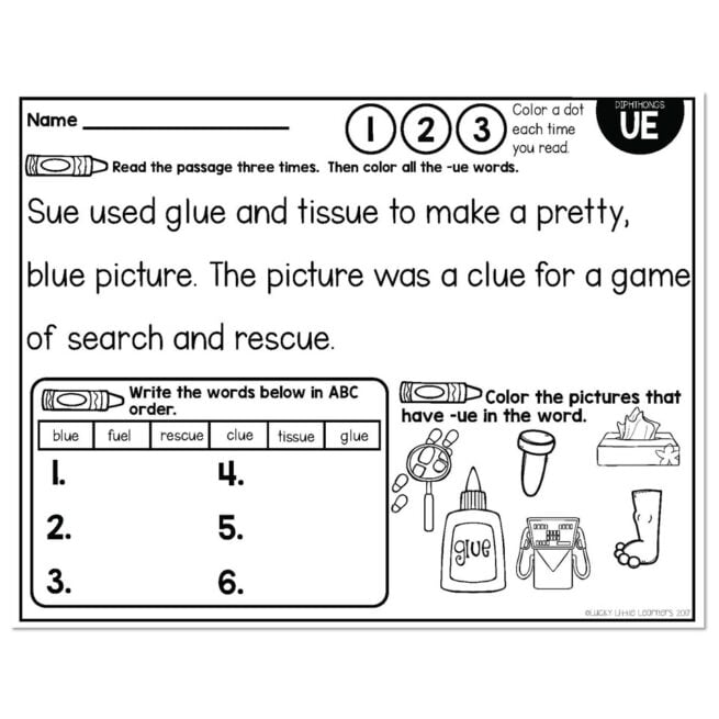 UE - Diphthongs Phonics Mats 1st Grade - Lucky Little Learners