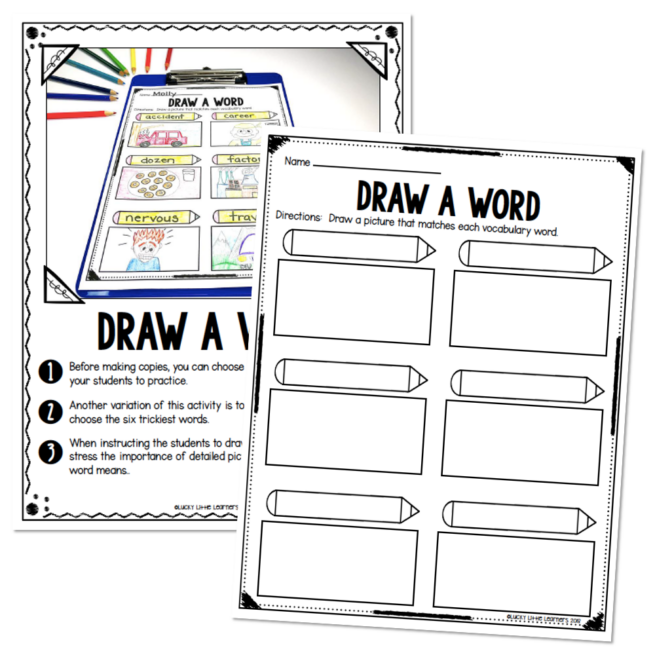 Vocabulary Activities - Draw a Word - Lucky Little Learners