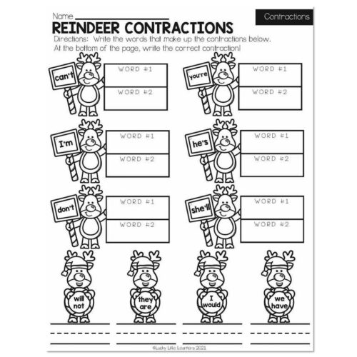 Winter- Early Finishers 2nd Grade - ELA - Contractions - Reindeer ...