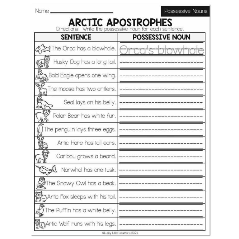 Winter- Early Finishers 2nd Grade - ELA - Possessive Nouns - Arctic ...