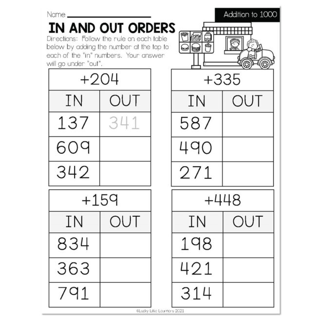 Winter - Early Finishers 2nd Grade - Math - Addition to 1000 - In & Out ...