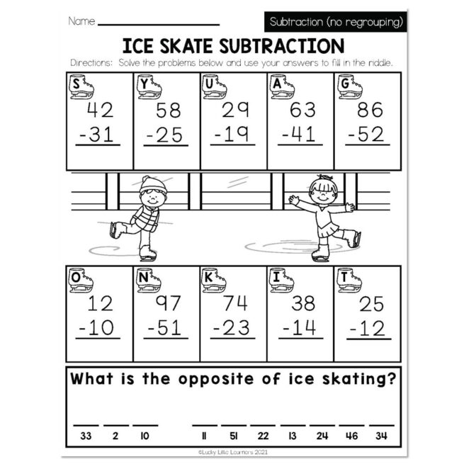 Winter - Early Finishers 2nd Grade - Math - Subtraction (no regrouping ...