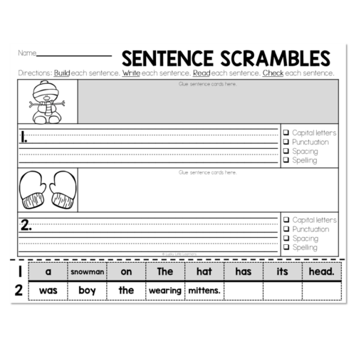 Winter Sentence Scrambles - Level 1 - Page 1 - Lucky Little Learners