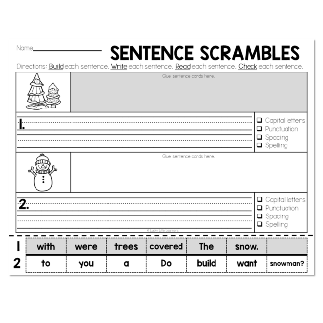 Winter Sentence Scrambles - Level 1 - Page 4 - Lucky Little Learners