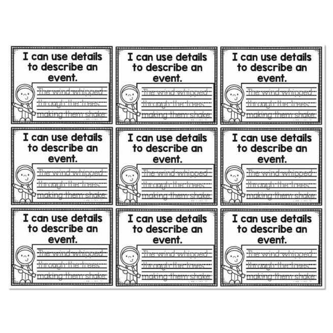 Writing Bulletin Board - Writing Goal Cards - Details Describe Event ...