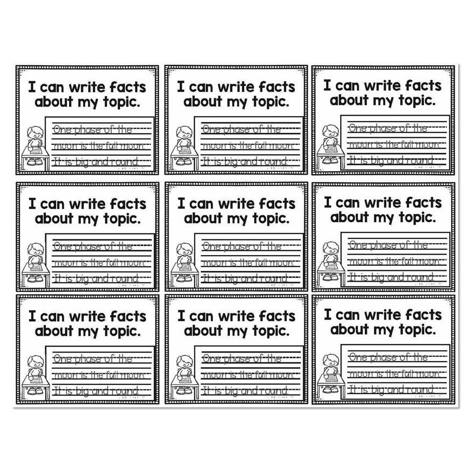 Writing Bulletin Board - Writing Goal Cards - Facts About Topic - Lucky ...