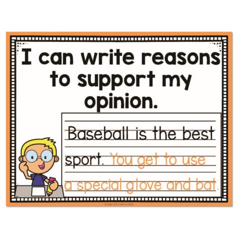 Writing Bulletin Board - Writing Goals Posters - Reasons for Opinion ...