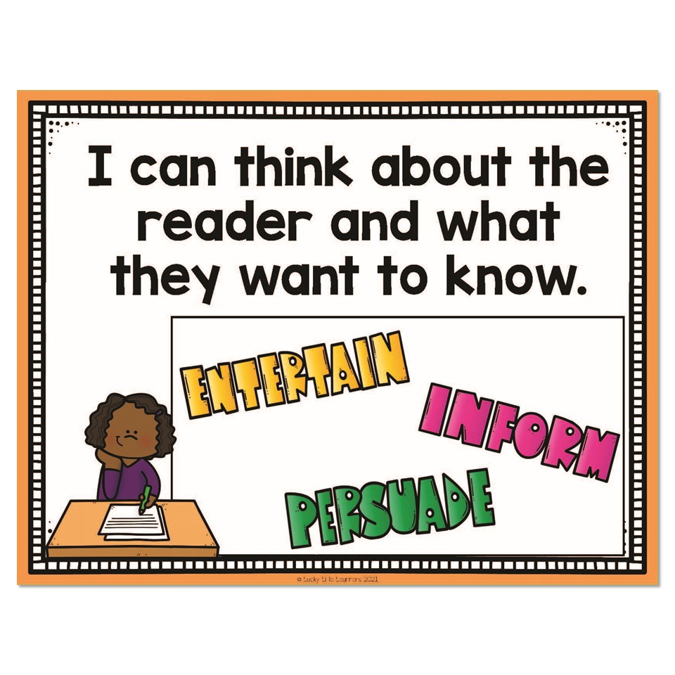 Writing Bulletin Board - Writing Goals Posters - Think About Reader ...