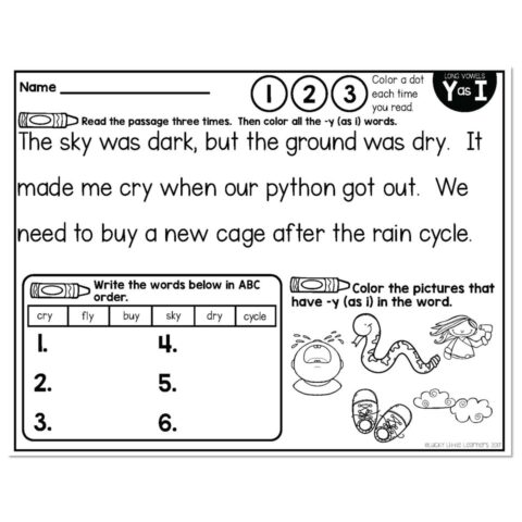 Y as I - Long Vowel Phonics Mats 1st Grade - Lucky Little Learners