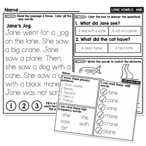 1st Grade Decodable Phonics Passage - Long Vowels - ANE - Lucky Little ...