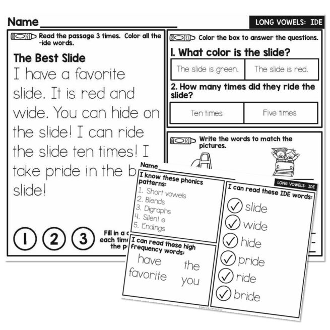 1st Grade Decodable Phonics Passage - Long Vowels - IDE - Lucky Little ...