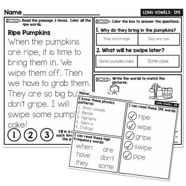1st Grade Decodable Phonics Passage - Long Vowels - IPE - Lucky Little ...