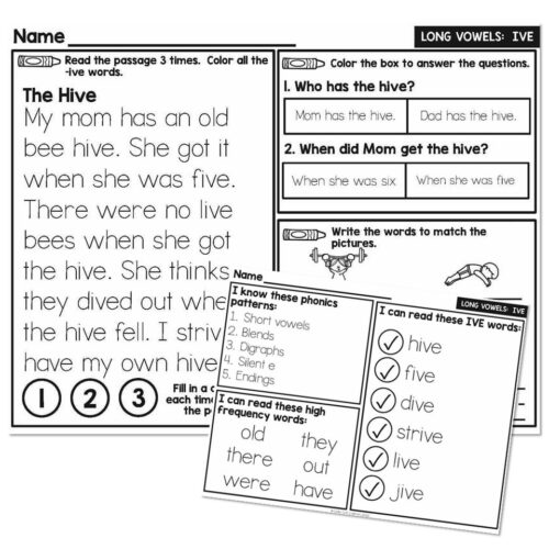 1st Grade Decodable Phonics Passage - Long Vowels - IVE - Lucky Little ...