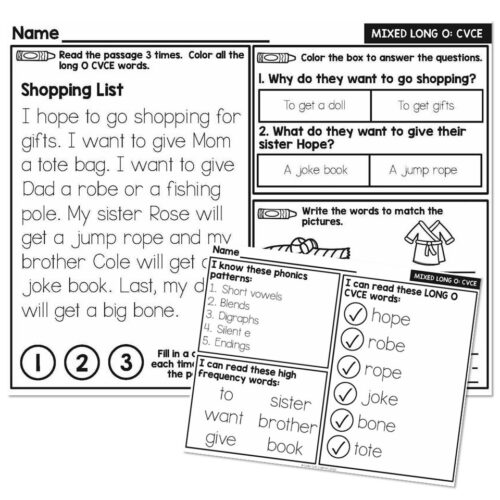 1st Grade Decodable Phonics Passage - Mixed Long O - CVCE - Lucky ...