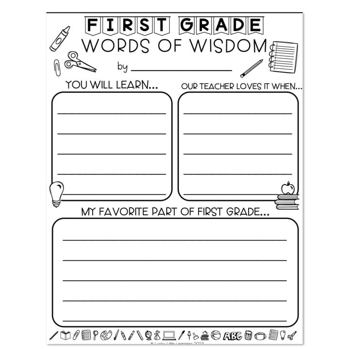 Words of Wisdom - An End of Year Writing Activity - 1st Grade - Lucky ...