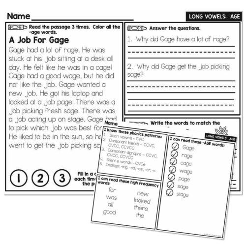 2nd Grade Decodable Phonics Passage - Long Vowels - AGE - Lucky Little ...