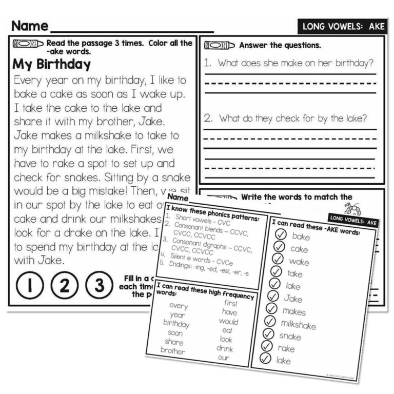 2nd Grade Decodable Phonics Passage - Long Vowels - AKE - Lucky Little ...