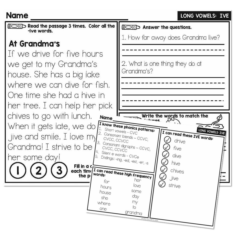 2nd Grade Decodable Phonics Passage - Long Vowels - IVE - Lucky Little ...