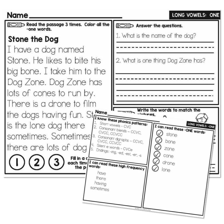 2nd Grade Decodable Phonics Passage - Long Vowels - ONE - Lucky Little ...