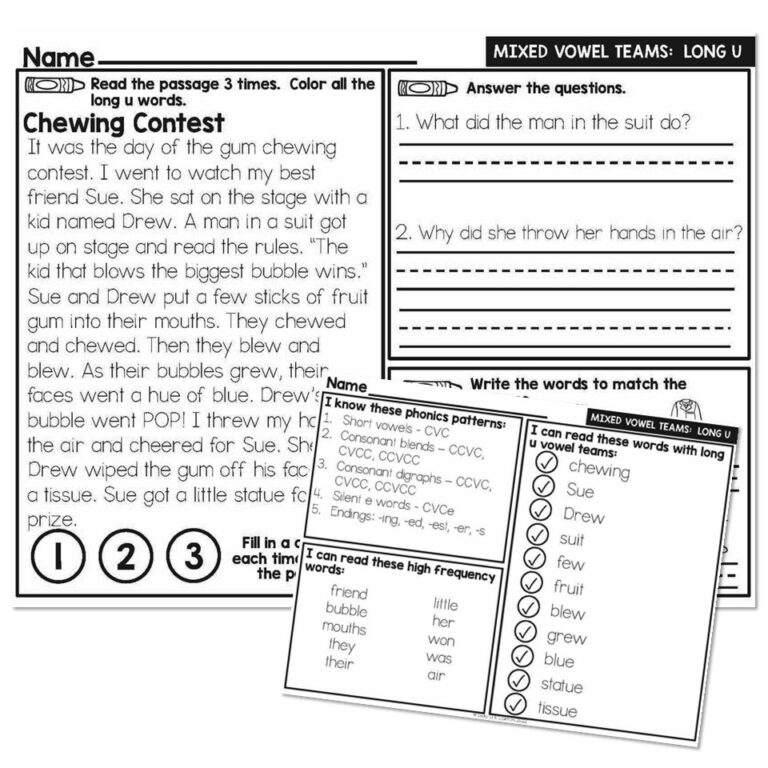 2nd Grade Decodable Phonics Passage - Mixed Vowel Teams - Long U ...