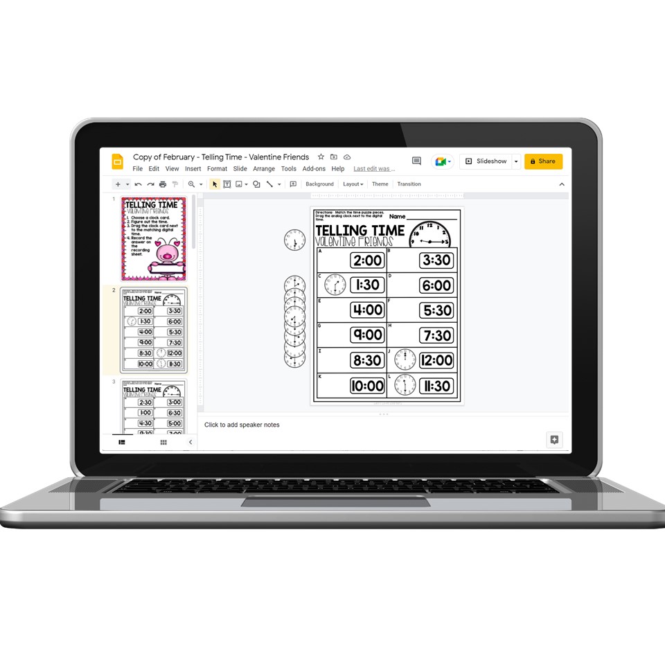 Digital - 1st Grade February Math Center - Telling Time - Lucky Little ...