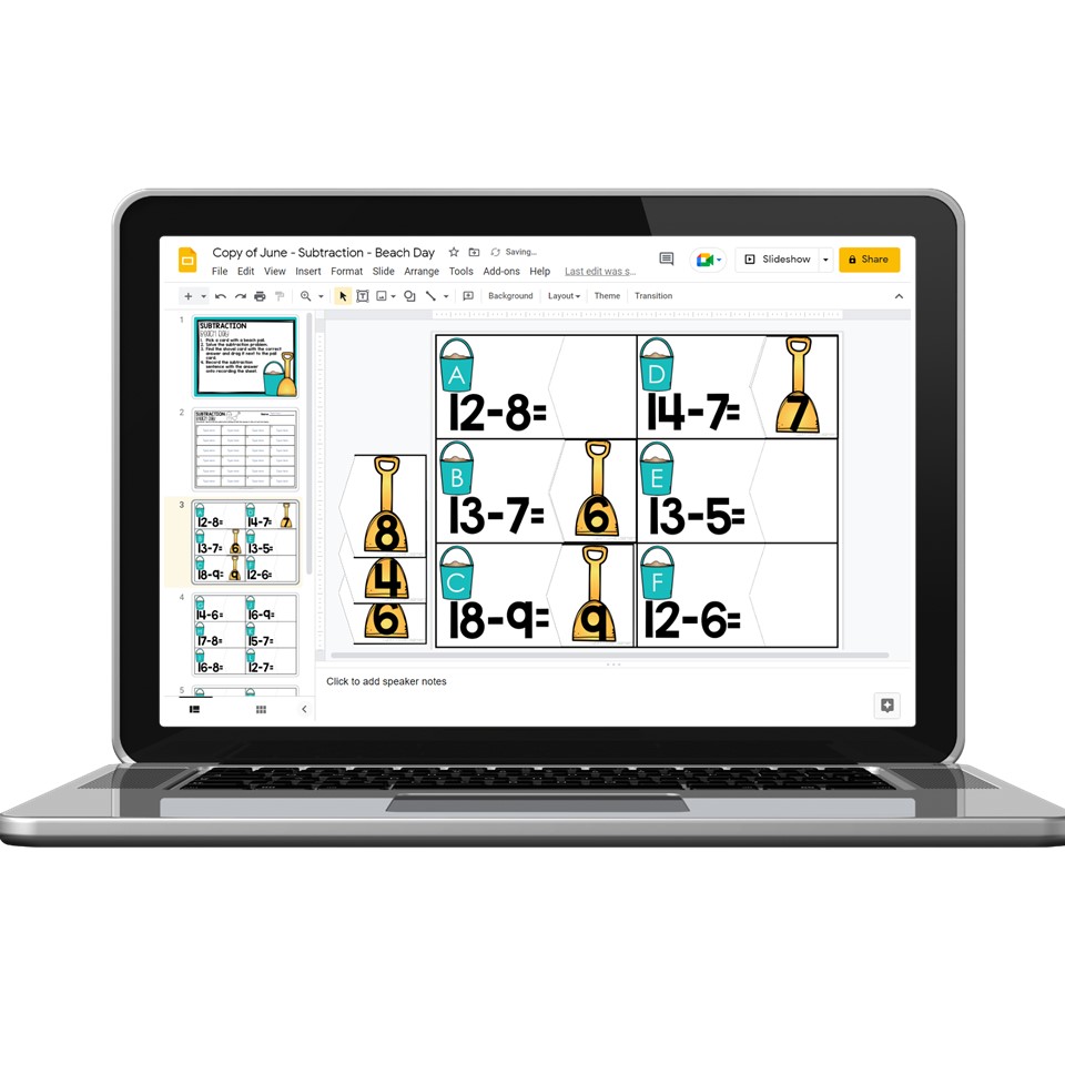 Digital - 1st Grade June Math Center - Subtraction - Lucky Little Learners