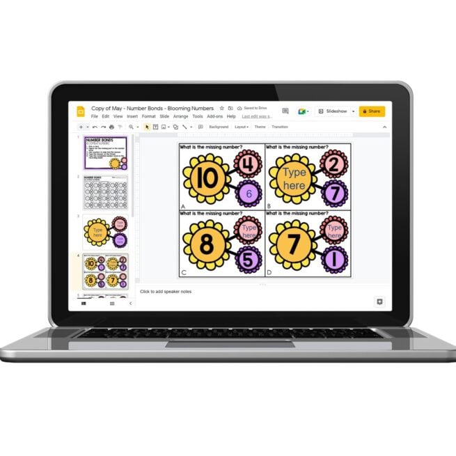 Digital - 1st Grade May Math Center - Number Bonds - Lucky Little Learners