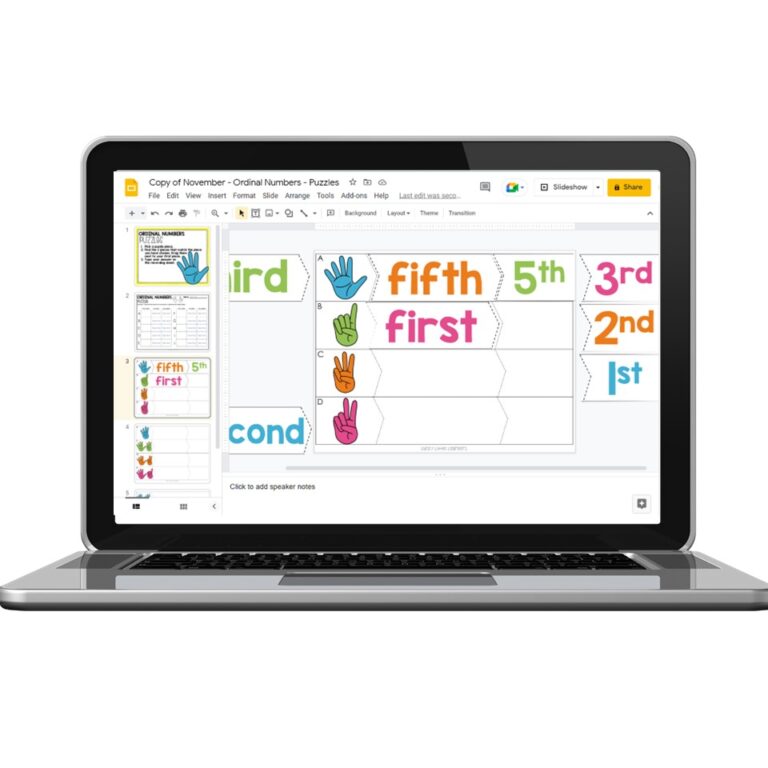 Digital - 1st Grade November Math Center - Ordinal Numbers - Lucky ...