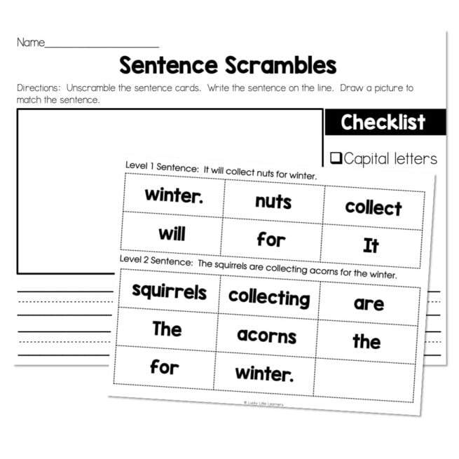 Fall Sentence Scrambles - Word Cards - Set 1 - Lucky Little Learners