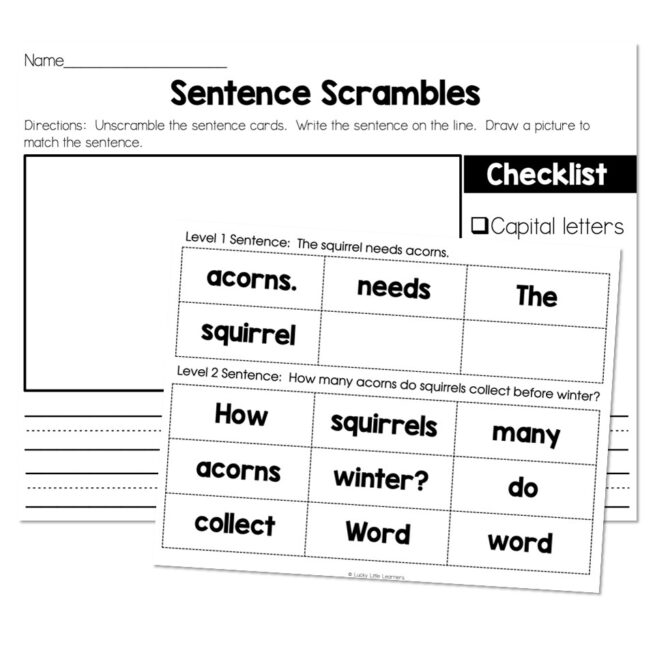 Fall Sentence Scrambles - Word Cards - Set 10 - Lucky Little Learners