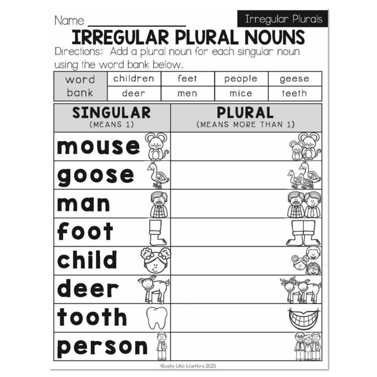 Spring - Early Finishers 1st Grade - ELA - Irregular Plurals ...