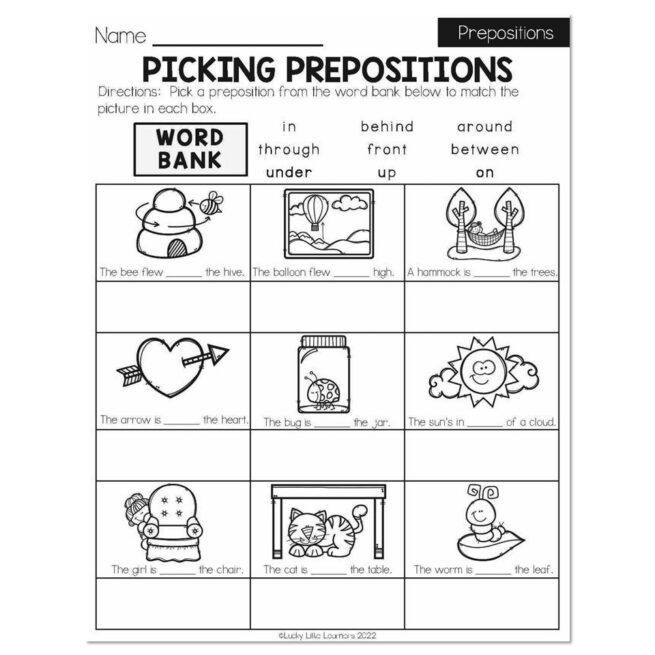 Spring - Early Finishers 1st Grade - ELA - Prepositions - Picking ...
