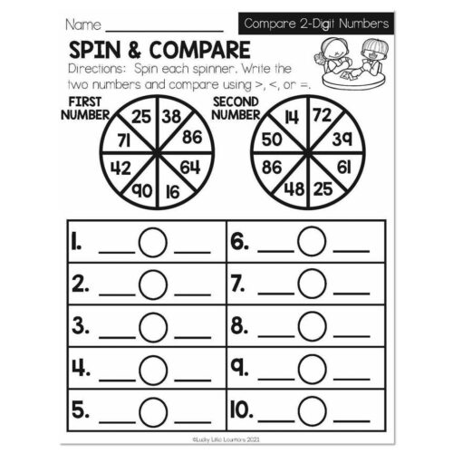 Spring - Early Finishers 1st Grade - Math - Compare 2-Digit Numbers ...