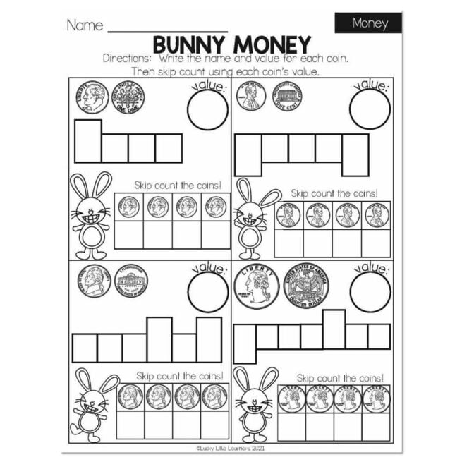 Spring - Early Finishers 1st Grade - Math - Money - Bunny Money - Lucky ...