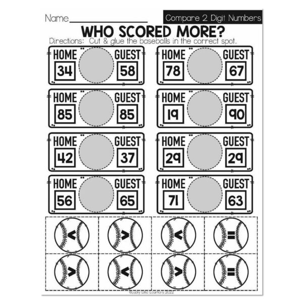 Summer - Early Finishers 1st Grade - Math - Compare 2 Digit Numbers ...