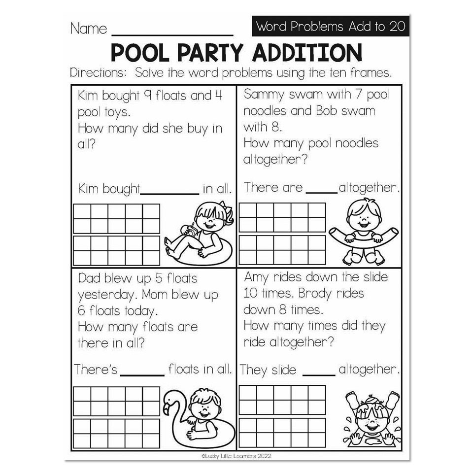 Summer Early Finishers 1st Grade Math Word Problems Add To 20 Summer Early Finishers 1st Grade Math Word Problems Add To 20