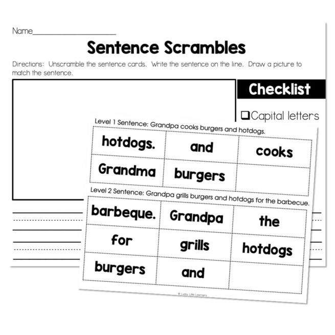Summer Sentence Scrambles - Word Cards - Set 1 - Lucky Little Learners