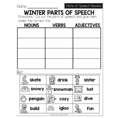 Winter - Early Finishers 1st Grade - ELA - Parts of Speech Review ...