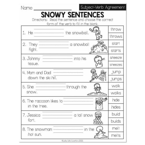 Winter - Early Finishers 1st Grade - ELA - Subject-Verb Agreement ...
