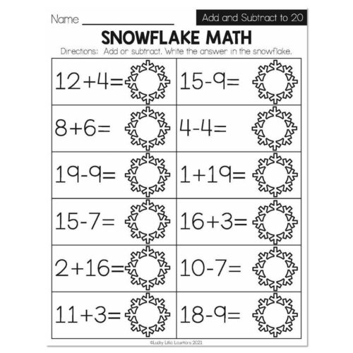 Winter - Early Finishers 1st Grade - Math - Add and Subtract to 20 ...