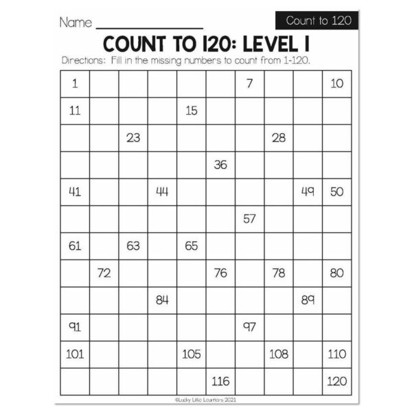 Winter - Early Finishers 1st Grade - Math - Count to 120 - Count to 120 ...