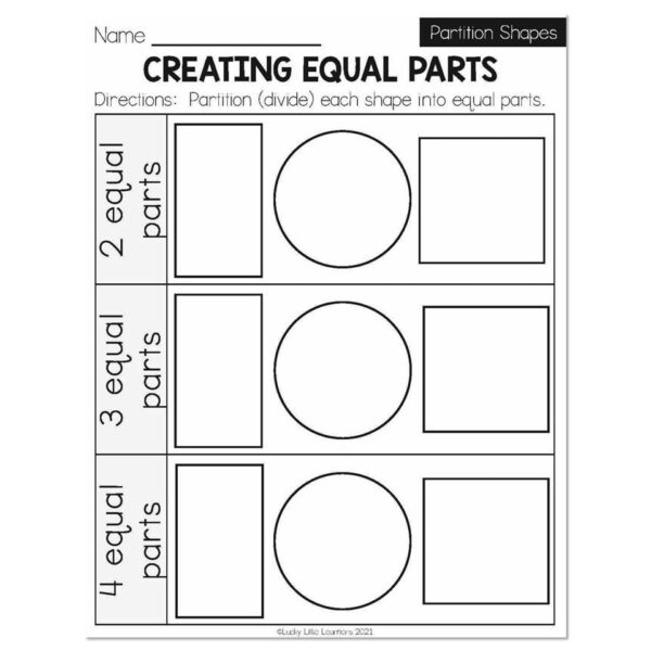 Winter - Early Finishers 1st Grade - Math - Partition Equal Parts ...